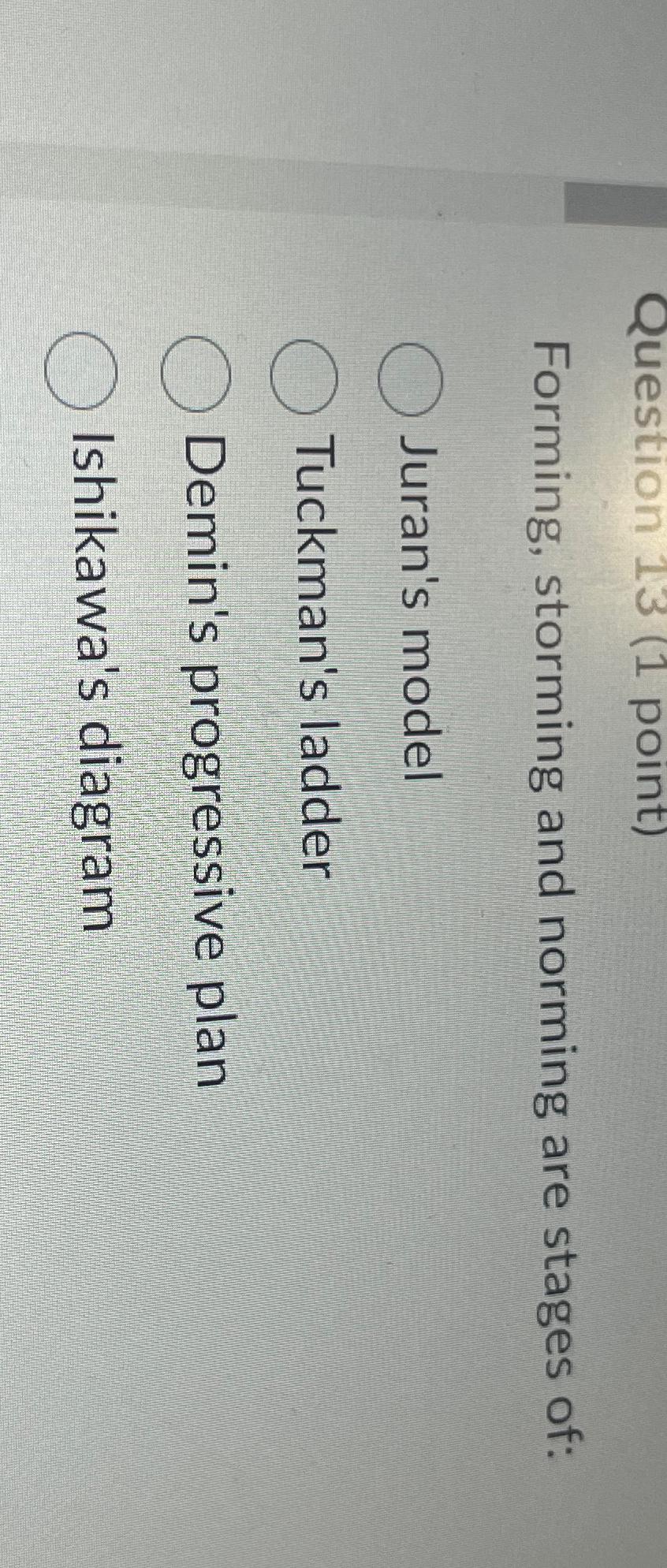 Solved Question 13 (1 ﻿point)Forming, storming and norming | Chegg.com