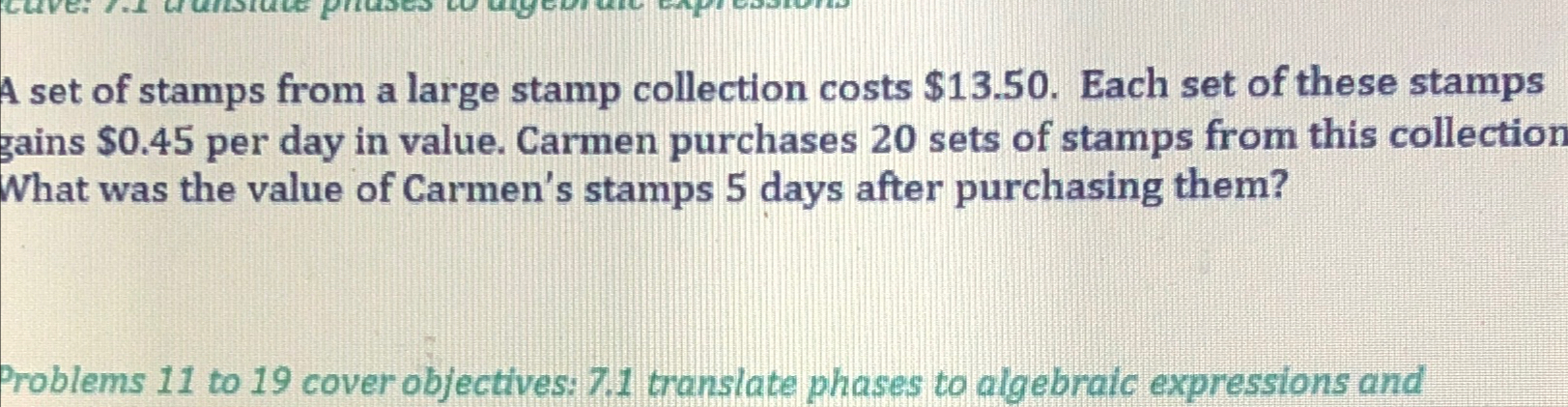 Solved A set of stamps from a large stamp collection costs | Chegg.com