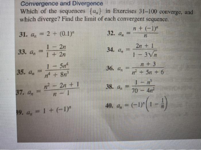 Solved Convergence and Divergence Which of the sequences | Chegg.com
