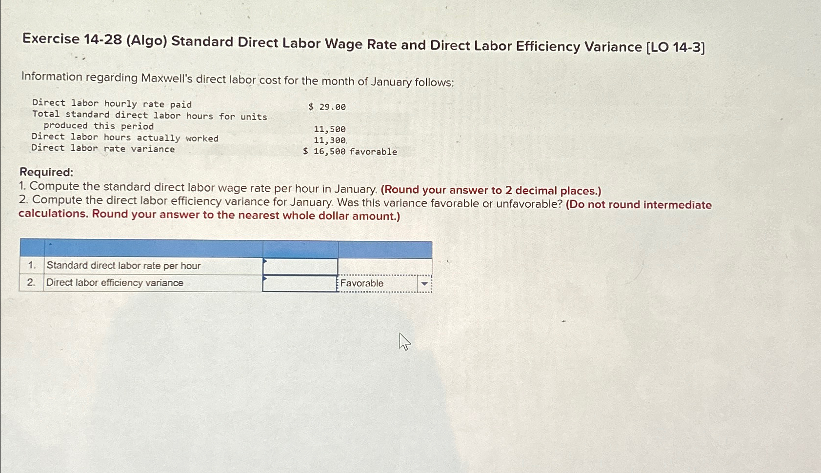 Solved Exercise 14-28 (Algo) ﻿Standard Direct Labor Wage | Chegg.com