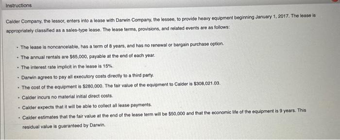 Solved Calder Company, the lessor, enters into a lease with | Chegg.com