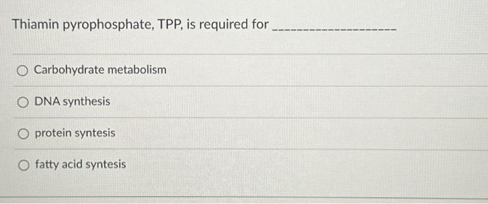 Solved Thiamin Pyrophosphate Tpp Is Required For 