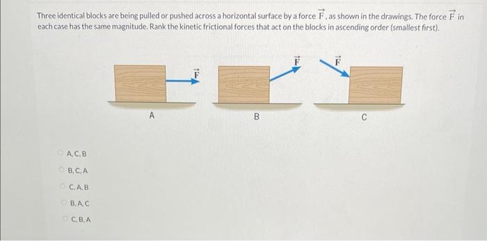 Solved Three identical blocks are being pulled or pushed | Chegg.com
