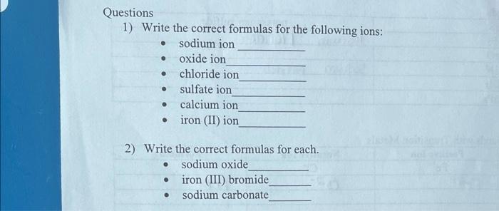 Solved Questions 1) Write the correct formulas for the | Chegg.com
