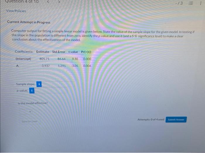 Solved Computer output for fitting a simple linear model is | Chegg.com