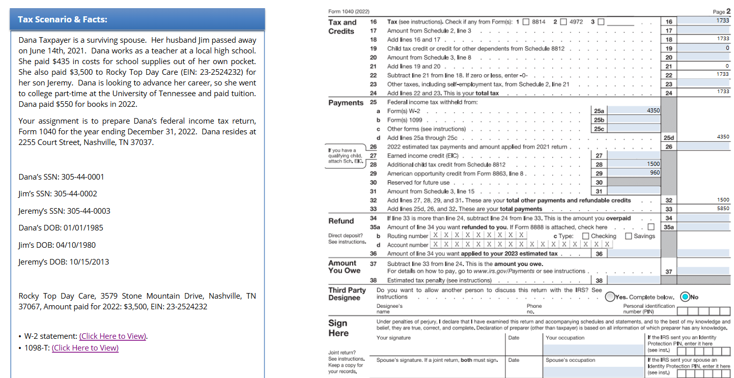 Solved Tax Scenario & Facts:Dana Taxpayer is a surviving | Chegg.com