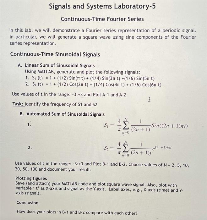 Solved Signals and Systems Laboratory-5 Continuous-Time | Chegg.com