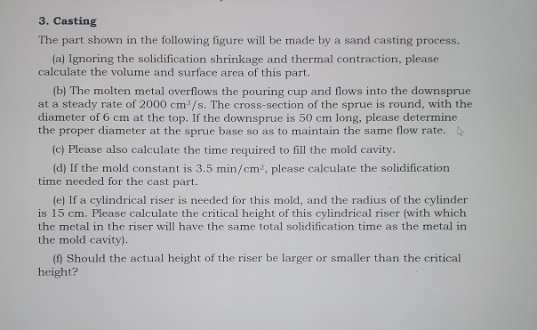 Solved 3. Casting The part shown in the following figure | Chegg.com
