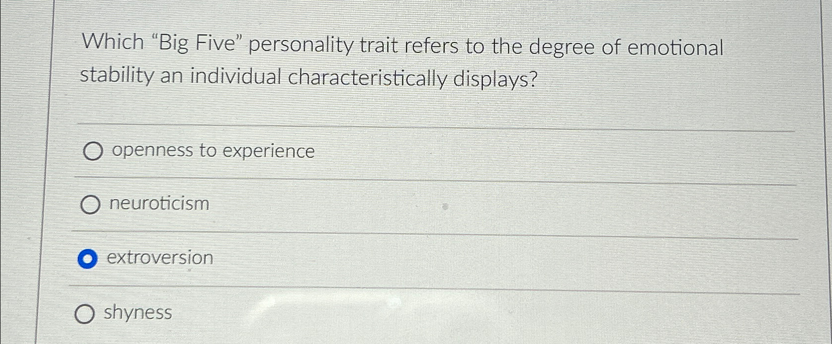 Solved Which "Big Five" personality trait refers to the | Chegg.com