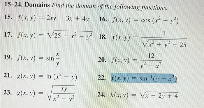 Solved 15-24. Domains Find the domain of the following | Chegg.com