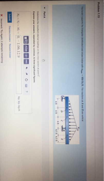 Solved Problem 1.15 The beam supports the triangular | Chegg.com