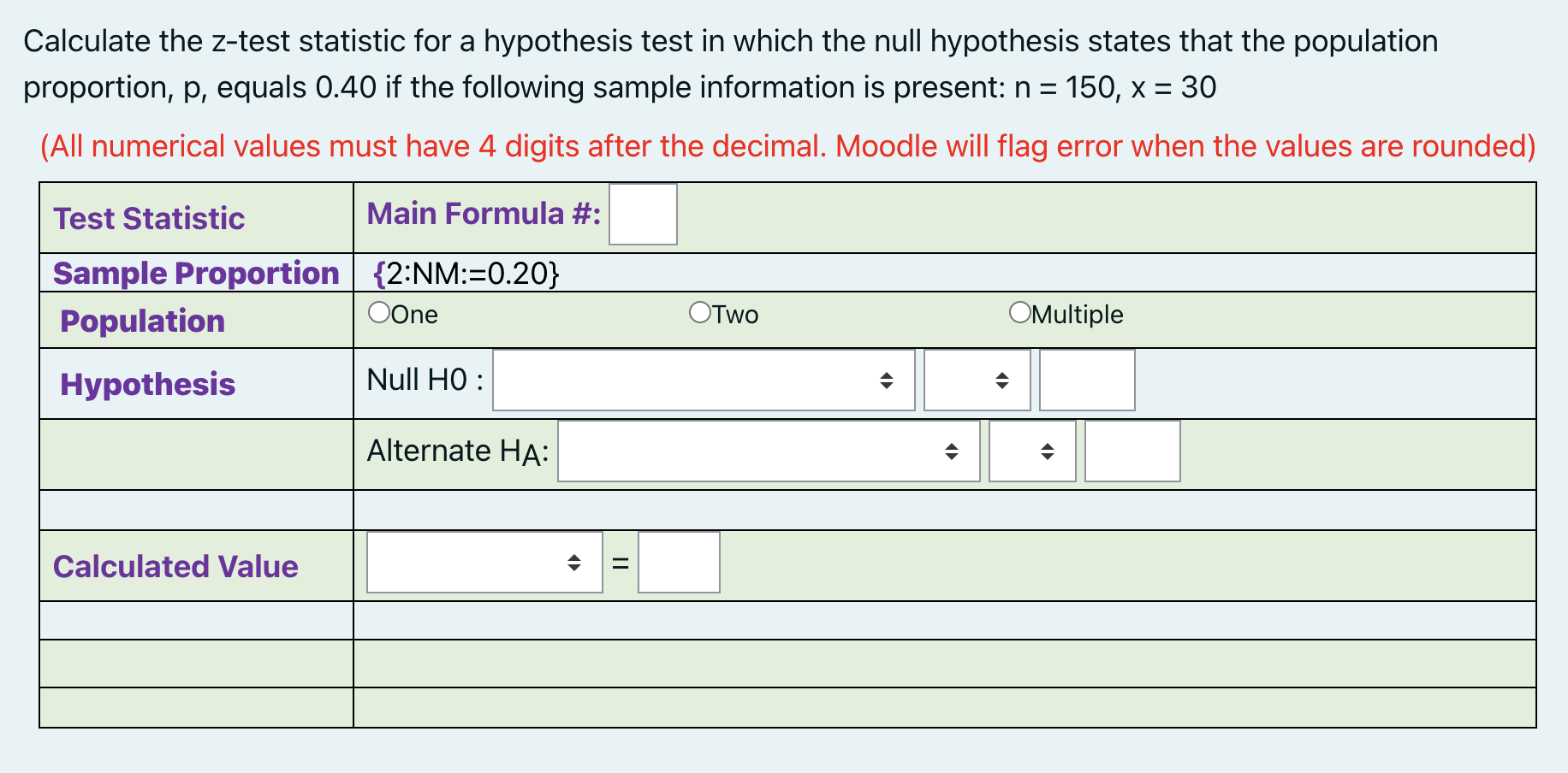 Solved Calculate the z-test statistic for a hypothesis test | Chegg.com