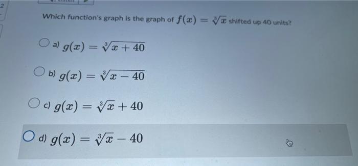 Solved Which function's graph is the graph of f(x)=3x | Chegg.com
