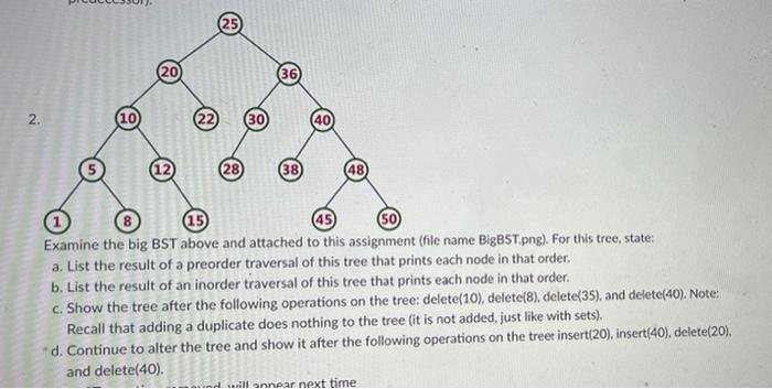 Solved 2. 22 30 28 (38) 48 1 50 Examine the big BST above | Chegg.com