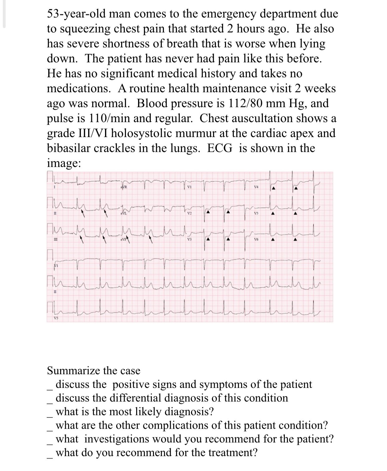 Solved 53-year-old man comes to the emergency department due | Chegg.com