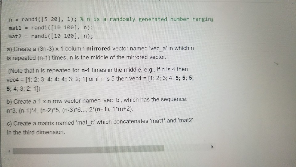 Solved n = randi([5 20], 1); % n is a randomly generated | Chegg.com