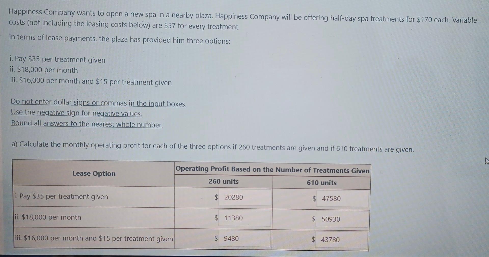 Solved Happiness Company wants to open a new spa in a nearby | Chegg.com