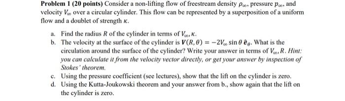 Solved Problem 1 ( 20 points) Consider a non-lifting flow of | Chegg.com