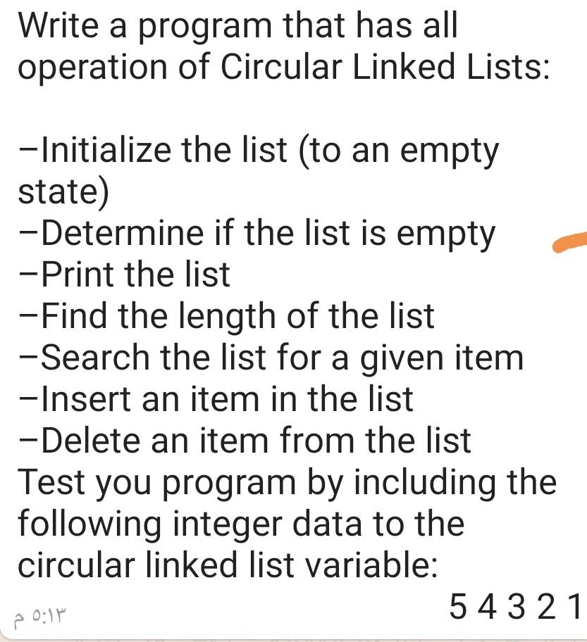 Solved Write a program that has all operation of Circular | Chegg.com