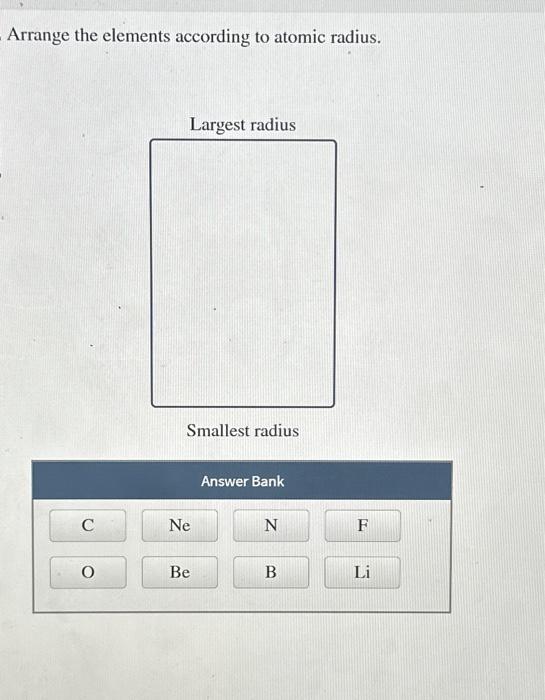 Solved Arrange the elements according to atomic radius. C | Chegg.com