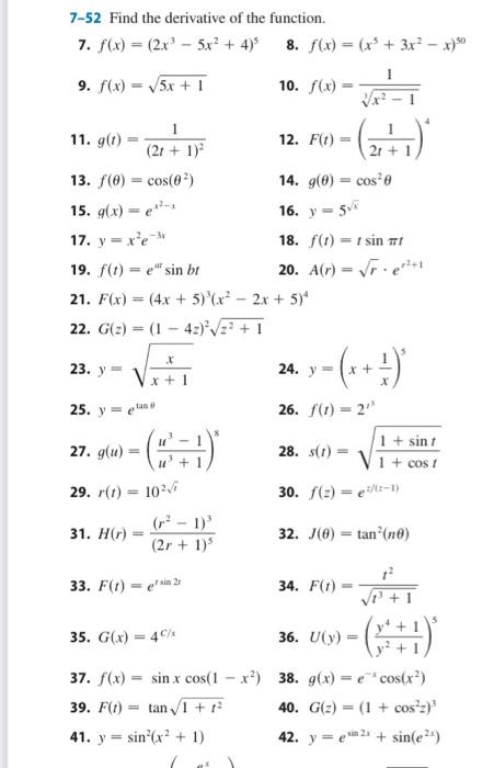Solved 7-52 Find the derivative of the function. 7. f(x) = | Chegg.com