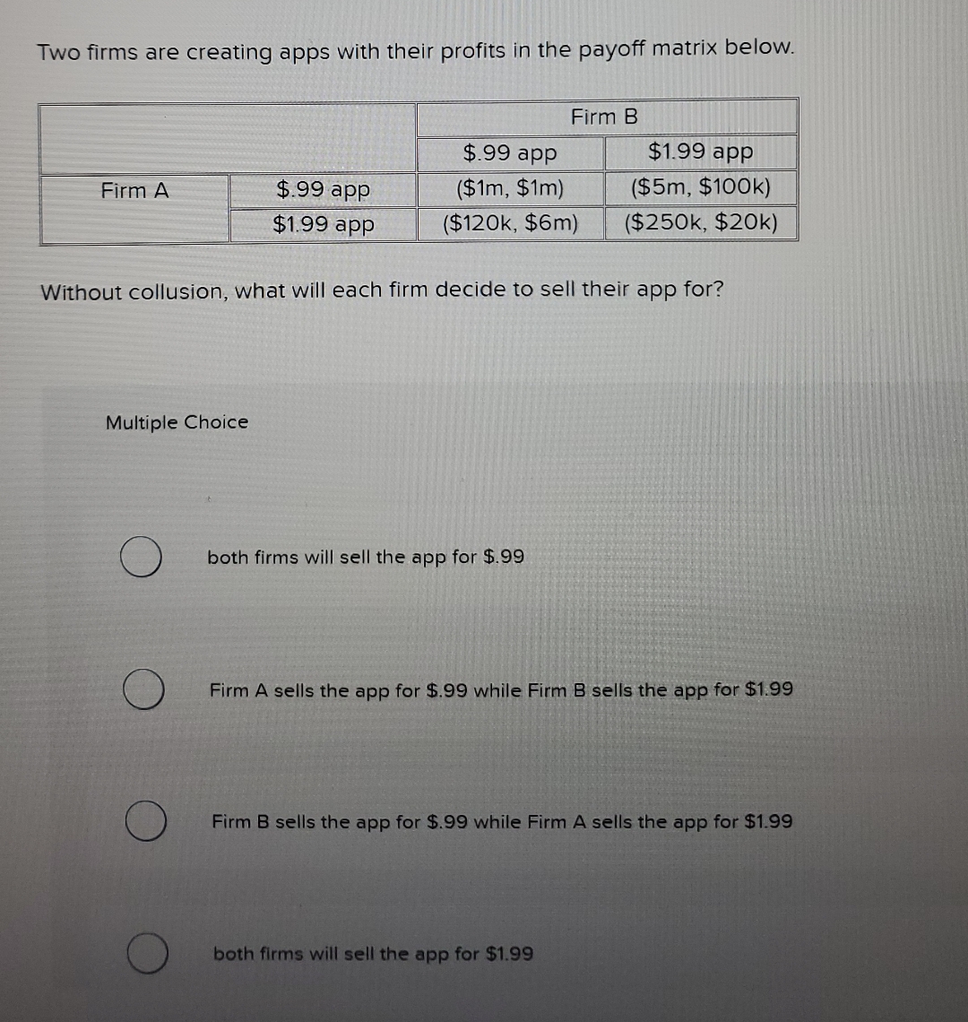 Solved Two firms are creating apps with their profits in the | Chegg.com