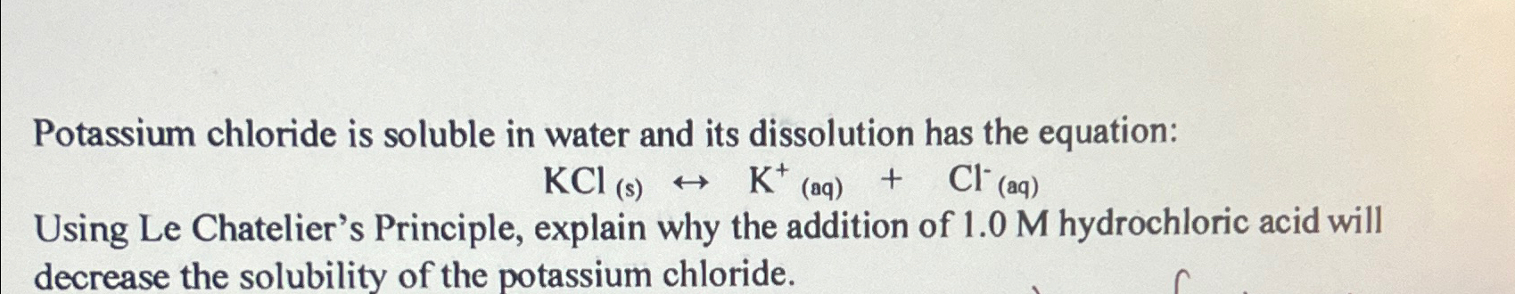 Solved Potassium chloride is soluble in water and its | Chegg.com