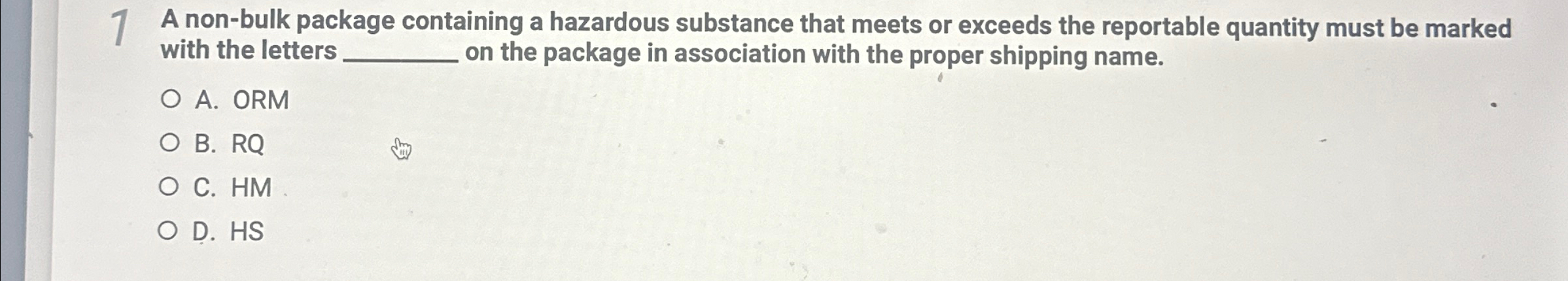 Solved 1 ﻿A non-bulk package containing a hazardous | Chegg.com