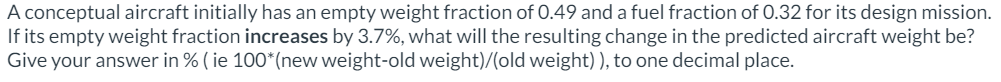 Solved A conceptual aircraft initially has an empty weight | Chegg.com