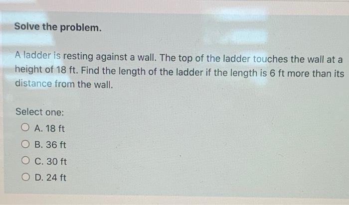 Solved Solve the problem. A ladder is resting against a | Chegg.com