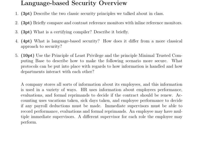 Solved Language-based Security Overview 1. (3pt) Describe | Chegg.com