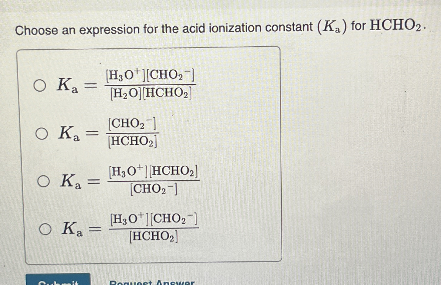 Solved Choose an expression for the acid ionization constant | Chegg.com