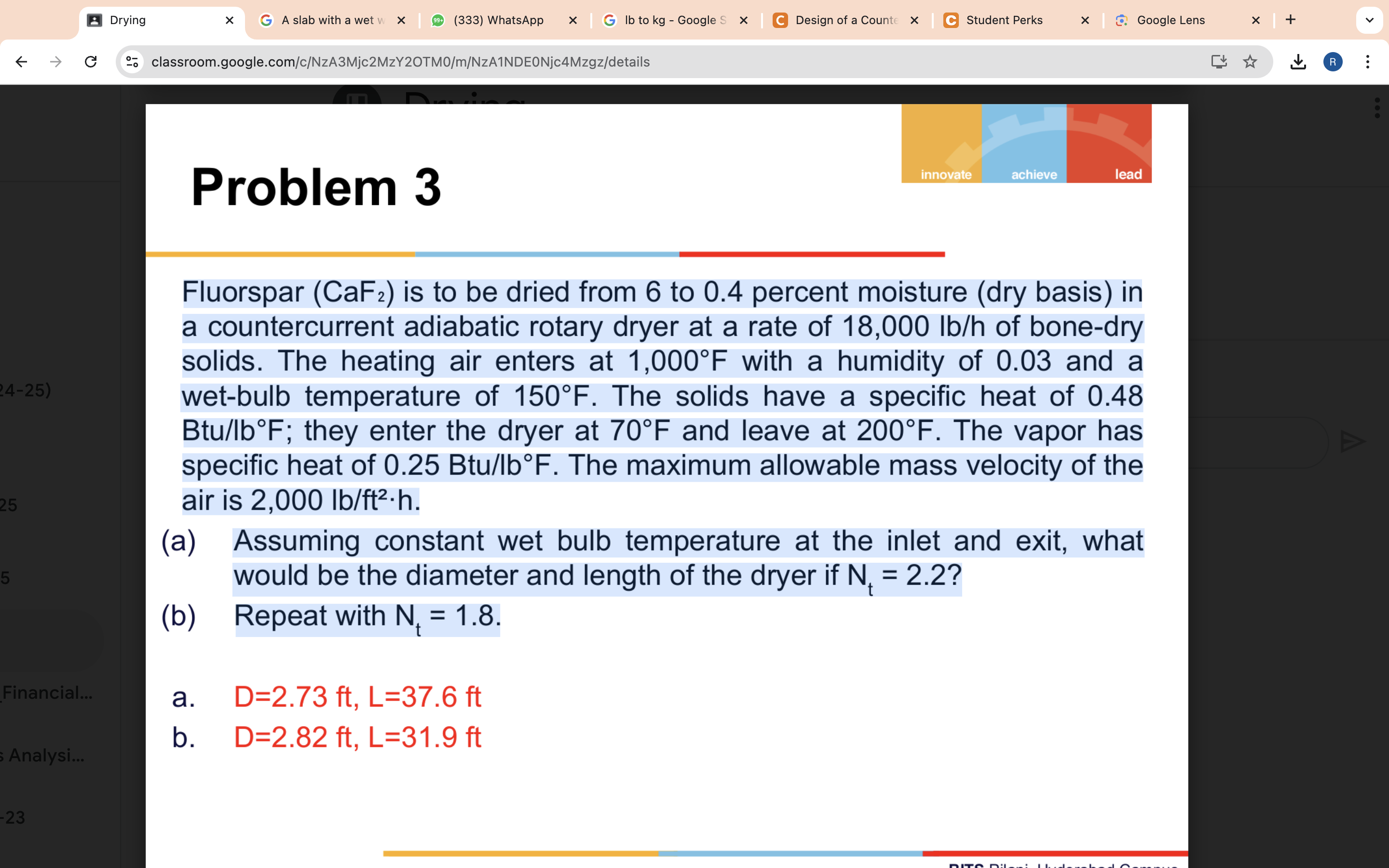 Solved Fluorspar (CaF₂) ﻿is to be dried from 6 ﻿to 0.4 | Chegg.com