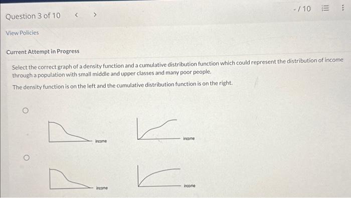 Solved Select the correct graph of a density function and a | Chegg.com