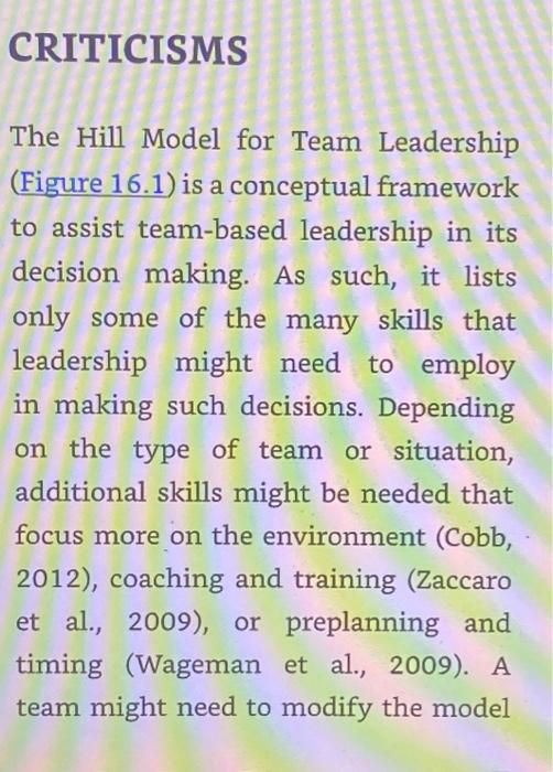 Solved The Hill Model for Team Leadership (Figure 16.1) is a | Chegg.com