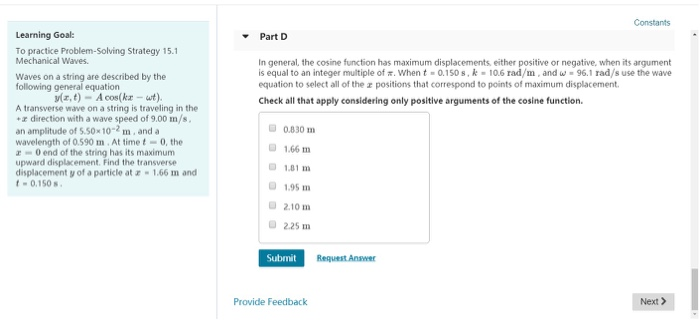 Solved Constants Part D In general, the cosine function has | Chegg.com