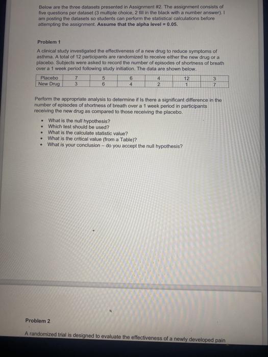Solved Below are the three datasets presented in Assignment | Chegg.com