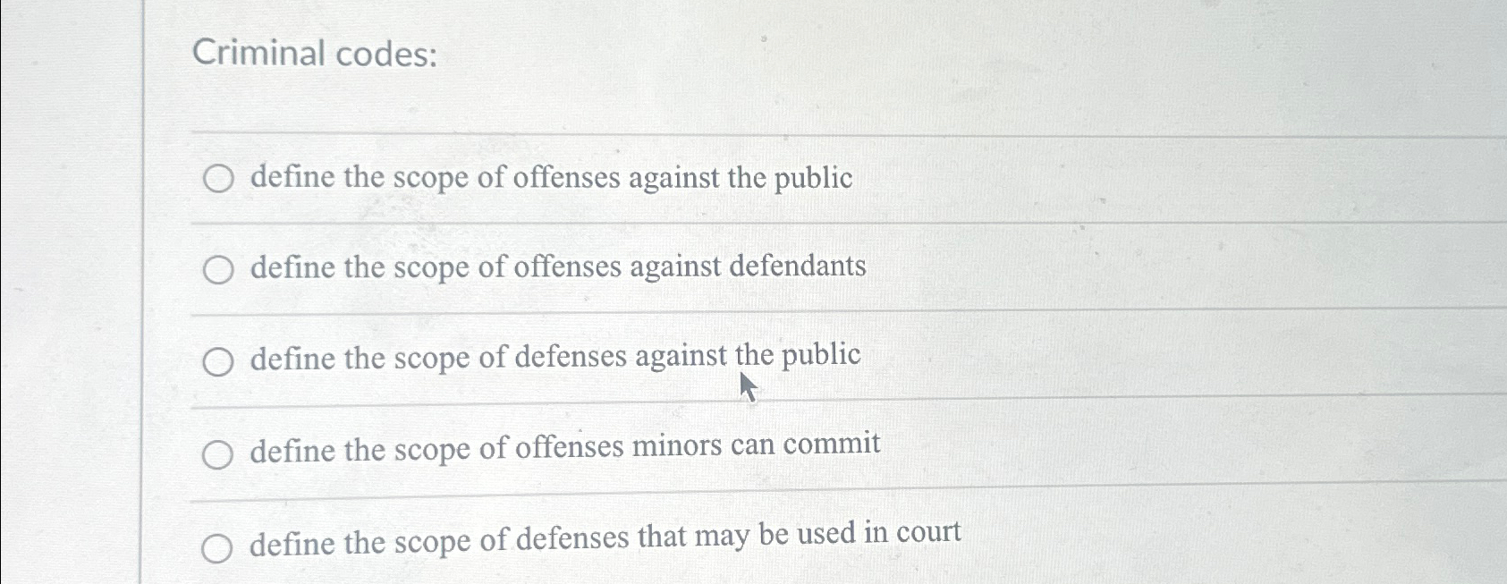 Solved Criminal codes:define the scope of offenses against | Chegg.com