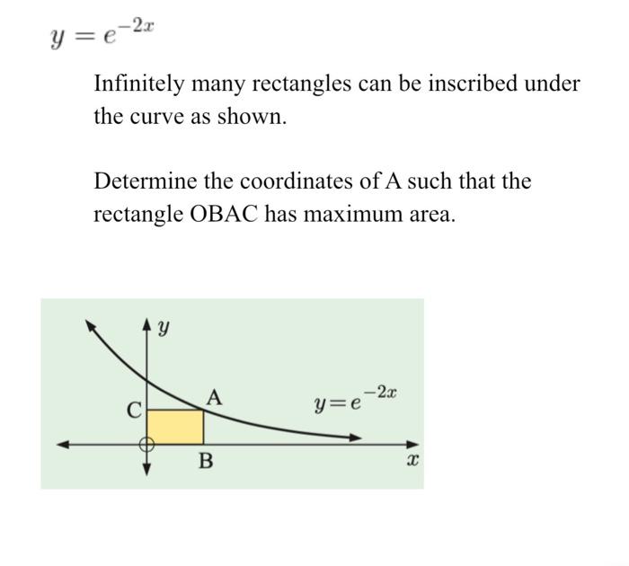 Solved y=e-2x Infinitely many rectangles can be inscribed | Chegg.com