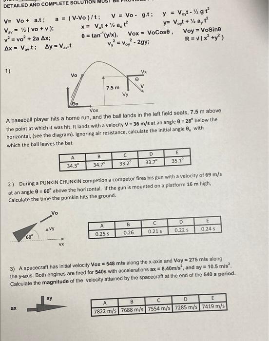 Solved 3 DETAILED AND COMPLETE SOLUTIO V= Vo + a.t ; a = | Chegg.com