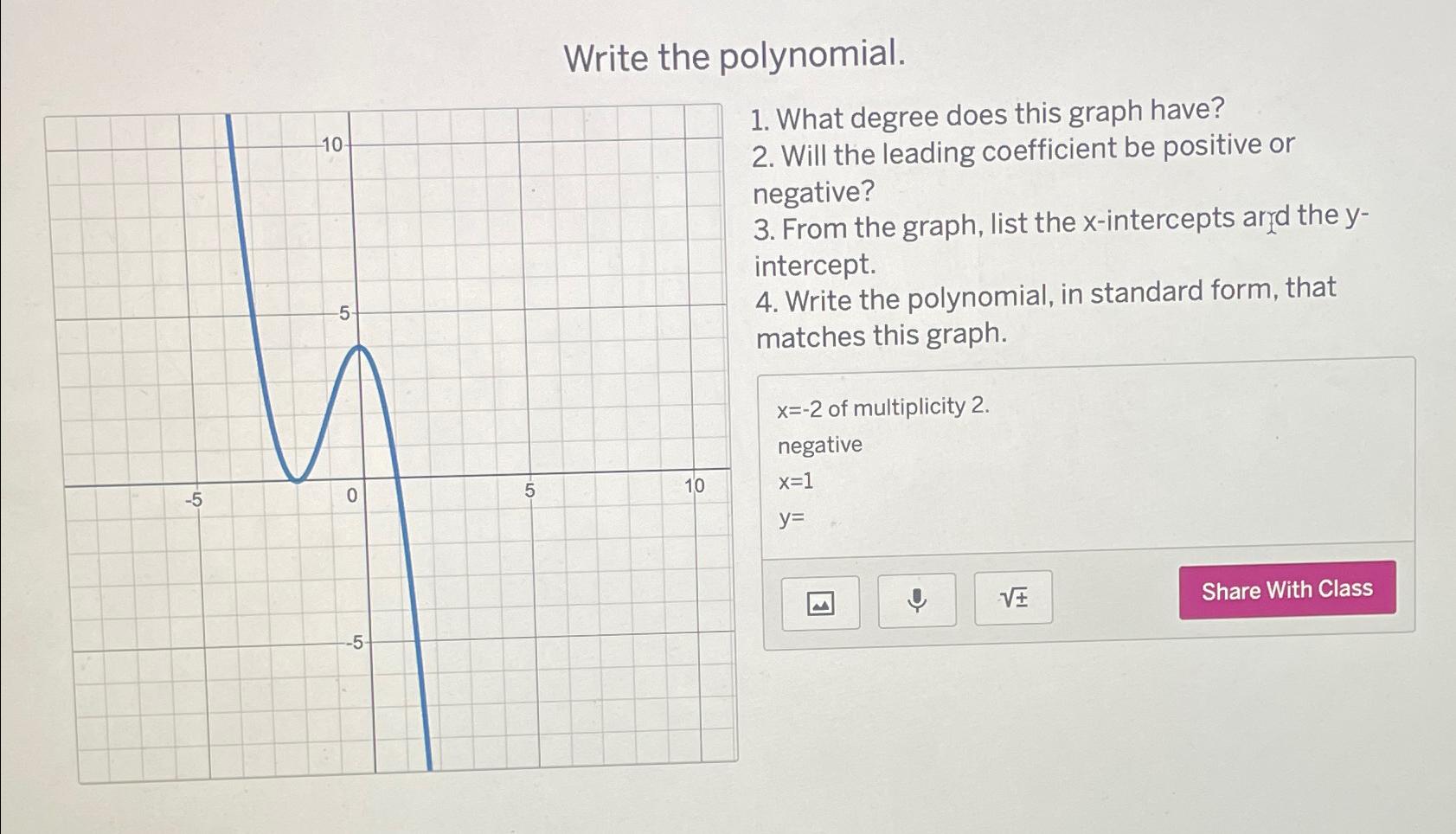 Solved Write the polynomial.What degree does this graph | Chegg.com