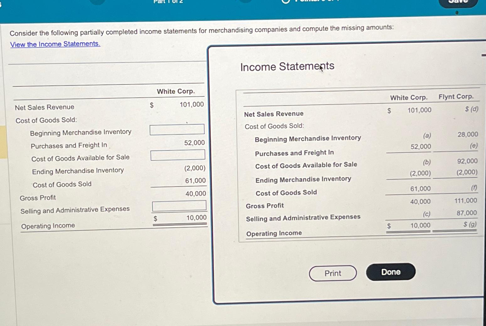 Solved Consider the following partially completed income | Chegg.com
