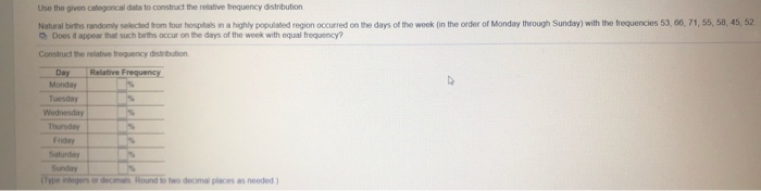 Solved Use the given categorical data to construct the | Chegg.com
