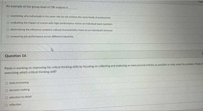 Solved An example of the group level of OB analysis is | Chegg.com