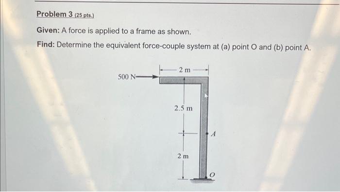 Solved Given: A force is applied to a frame as shown. Find: | Chegg.com
