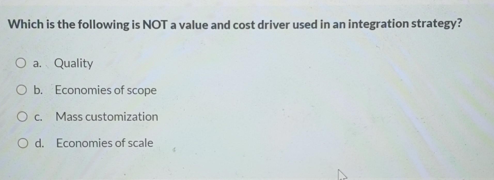 Solved Which is the following is NOT a value and cost driver | Chegg.com