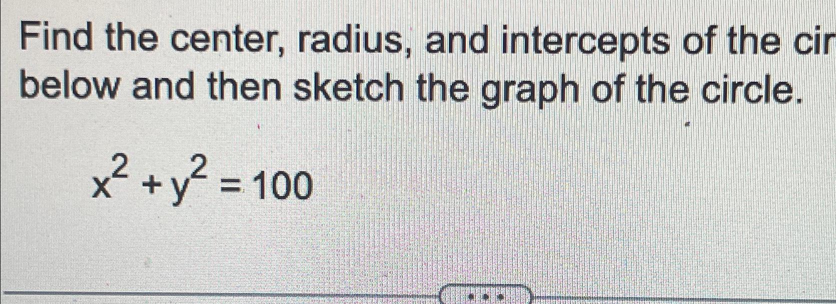 Solved Find the center, radius, and intercepts of the cir | Chegg.com