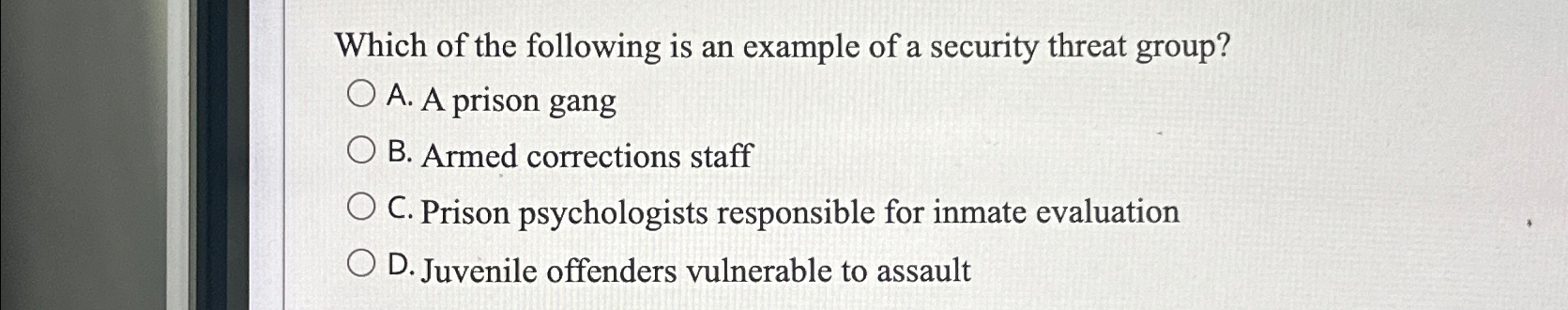 Solved Which of the following is an example of a security | Chegg.com