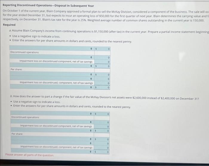 Solved Reporting Discontinued Operations-Disposal in | Chegg.com