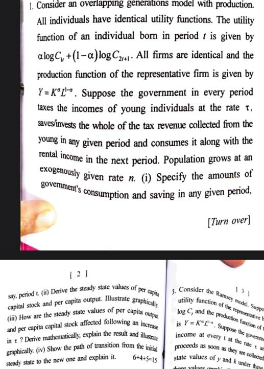 Solved Consider An Overlapping Generations Model With